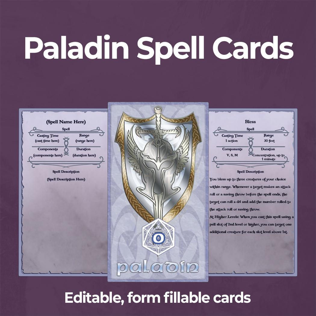 Paladin Spell Cards - D&D 5e Spell Cards - Fillable PDF