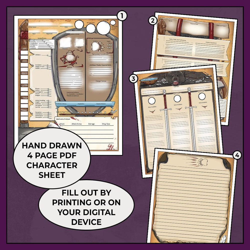 D&D 5e Barbarian Character Sheet, Barbarian Rage - Fillable PDF