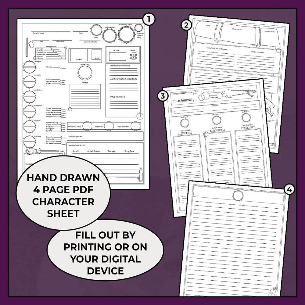 Blueprint, Colorless - 5e Artificer Character Sheet, Fillable PDF
