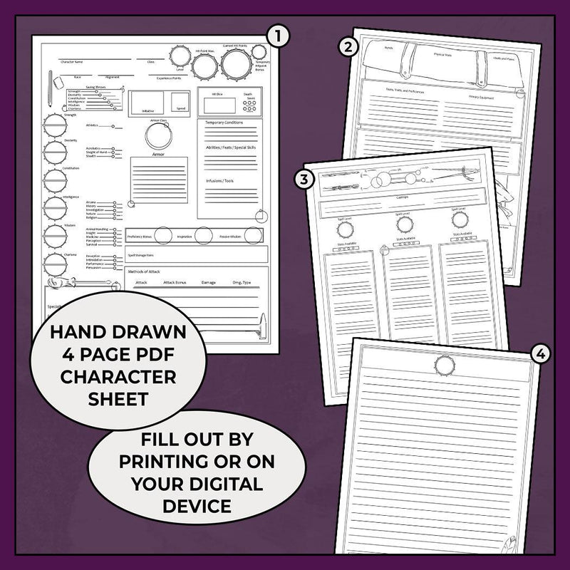 Blueprint, Colorless - 5e Artificer Character Sheet, Fillable PDF