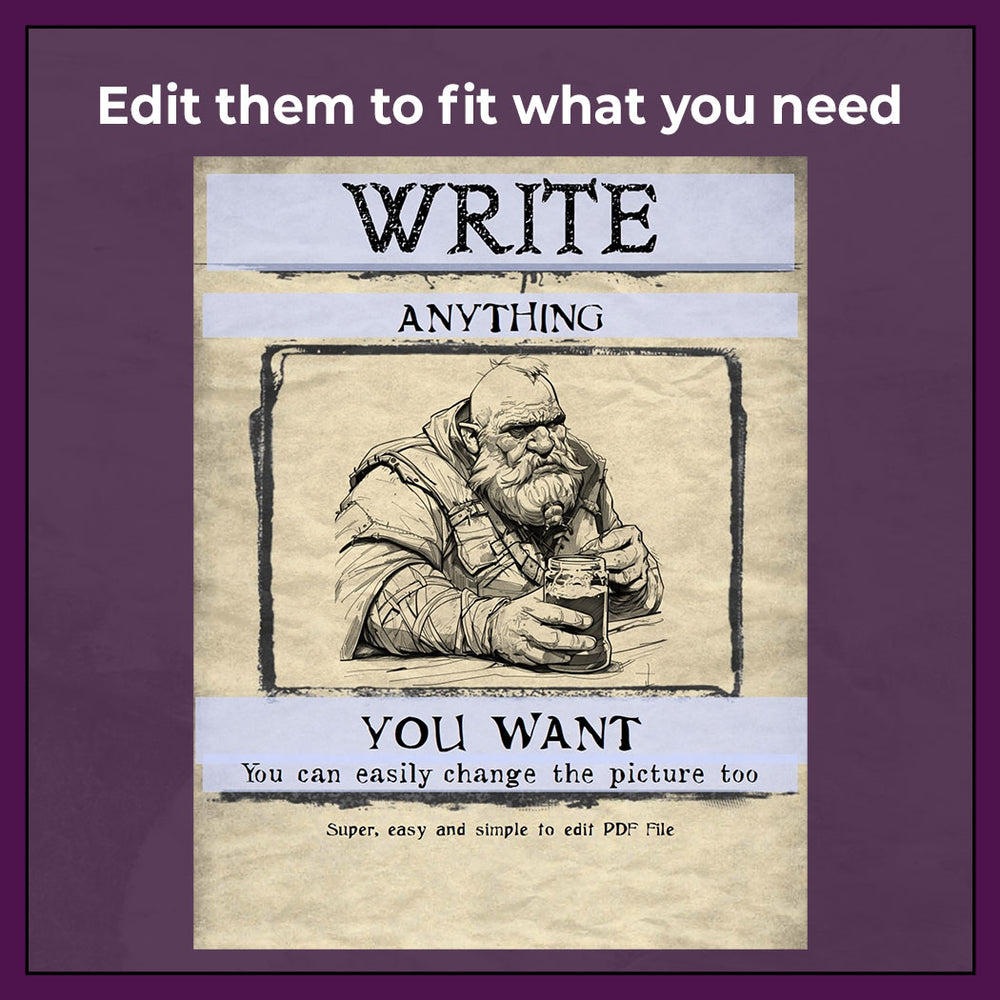 Bounty Posters for D&D - Fillable PDF