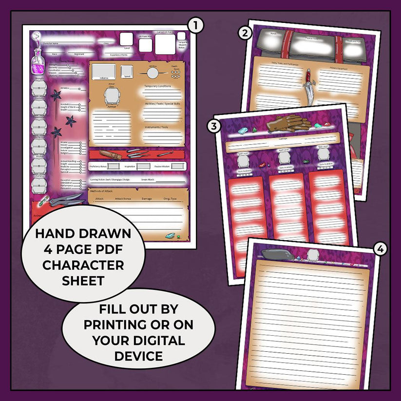 D&D 5e Rogue Character Sheet, Deceptive Rogue - Fillable PDF – Armor Class