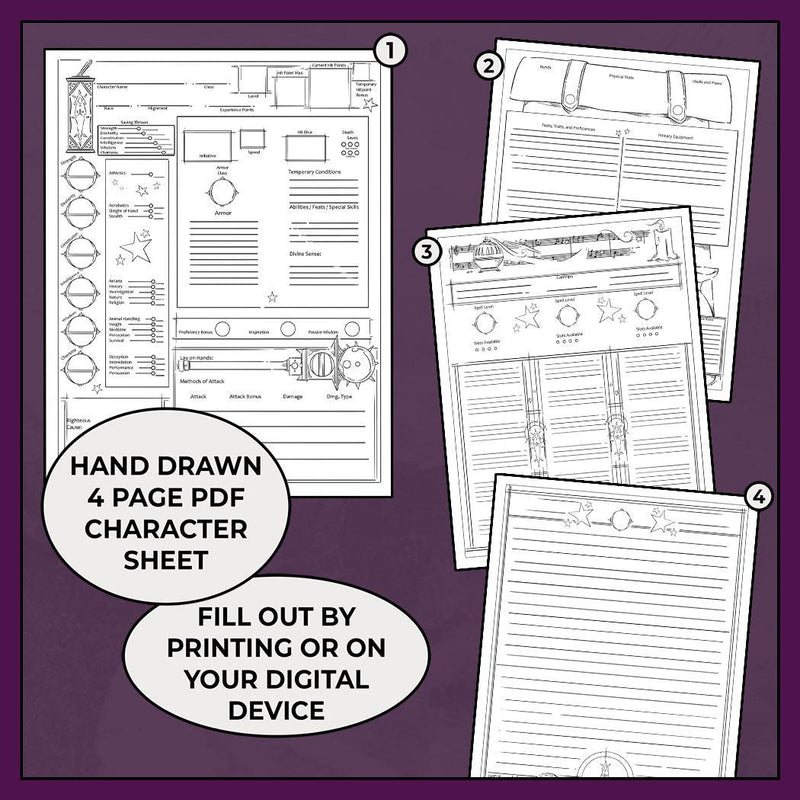 Divine Cleric, Colorless - DnD 5e Cleric Character Sheet, Form Fillable PDF