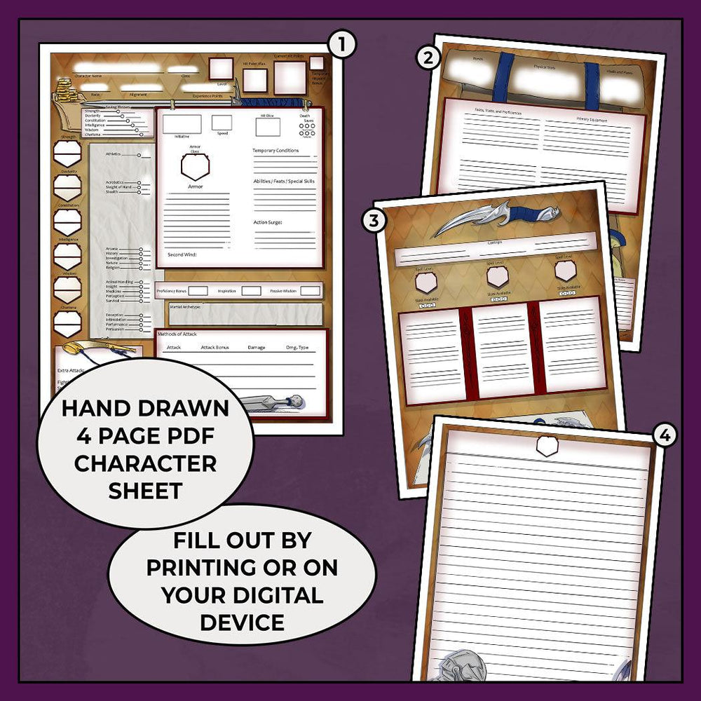 D&D 5e Fighter Character Sheet, Indomitable - Fillable PDF