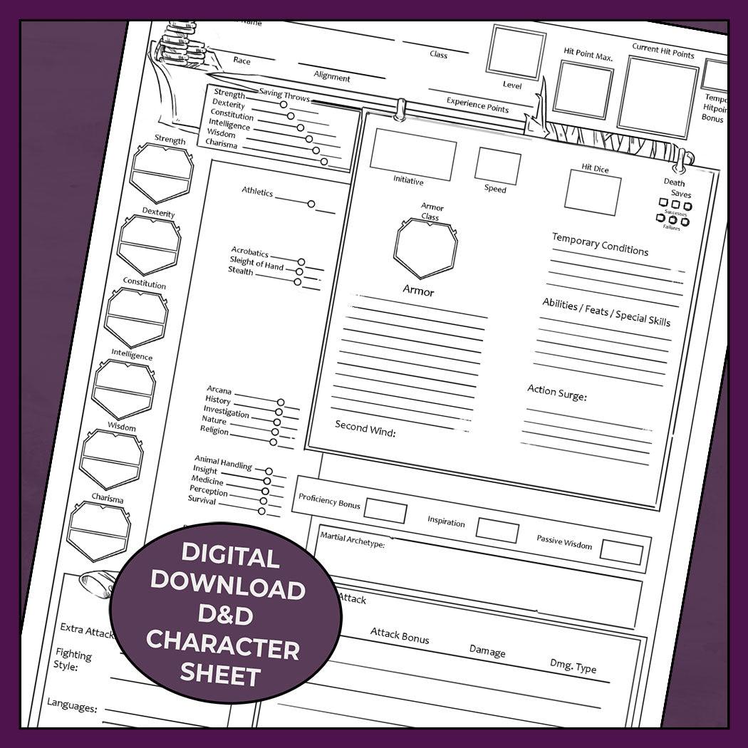 Indomitable, Colorless - DnD 5e Fighter Character Sheet, Form Fillable ...