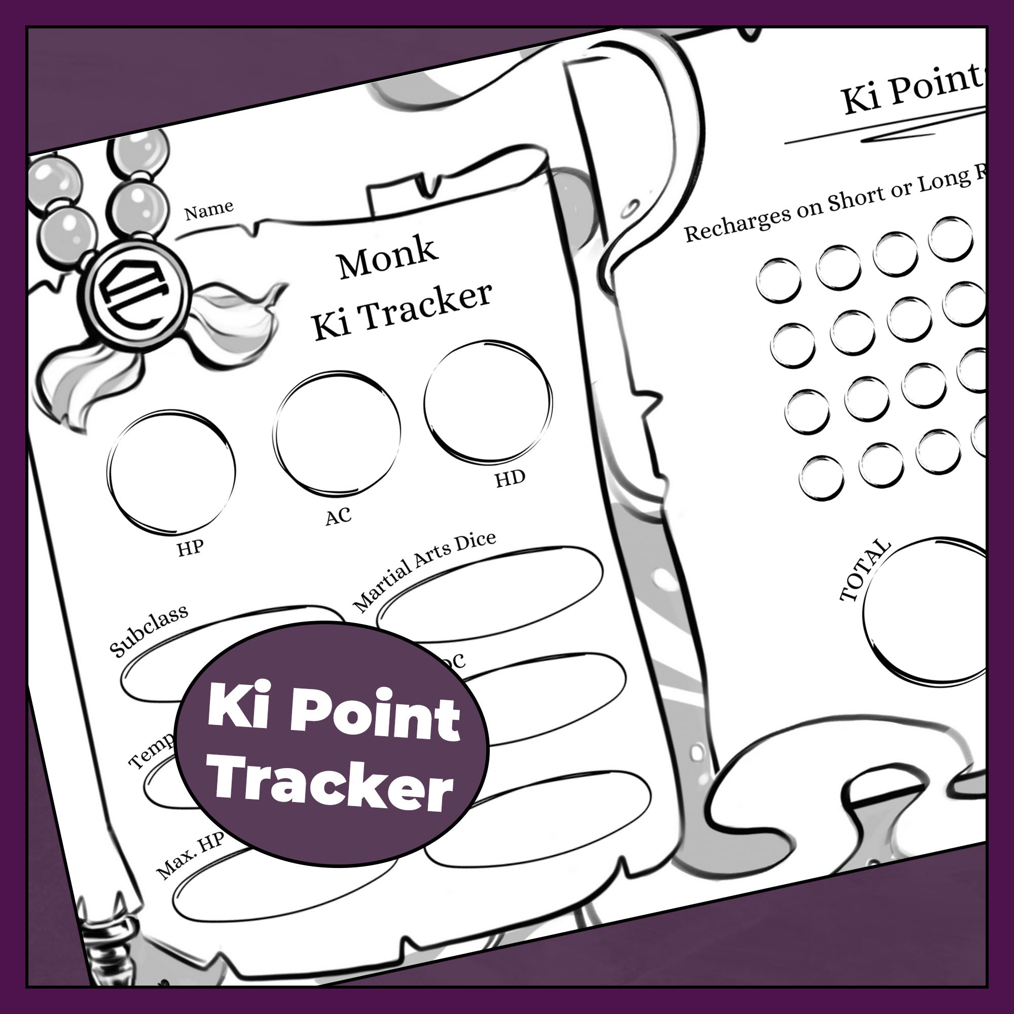 D&D 5e Monk Ki Point Tracker - Fillable PDF
