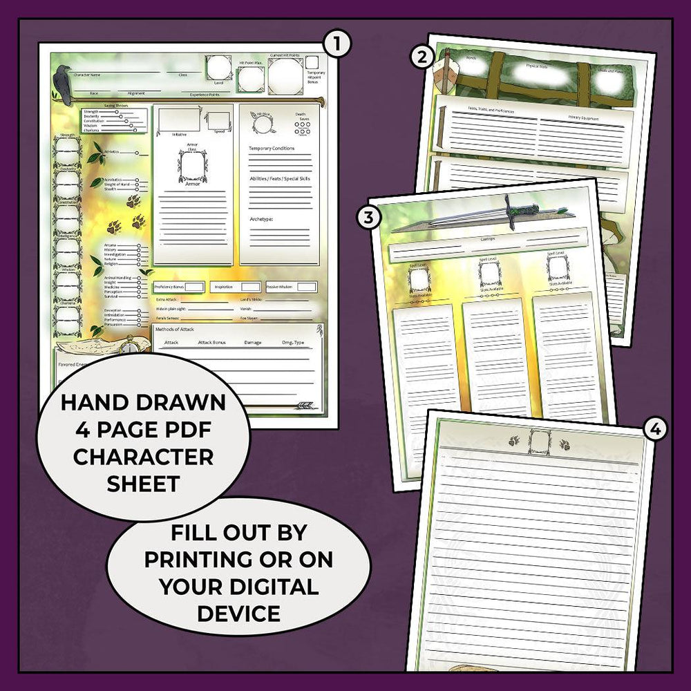 D&D 5e Ranger Character Sheet, Lone Ranger - Fillable PDF