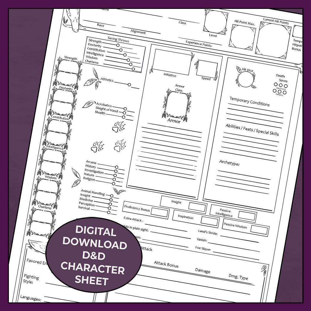 Lone Ranger, Colorless - DnD 5e Ranger Character Sheet, Form Fillable PDF
