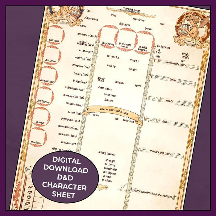 D&D 5e Bard Character Sheet, Muse - Fillable PDF