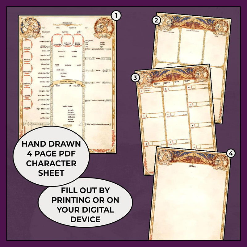 D&D 5e Bard Character Sheet, Muse - Fillable PDF