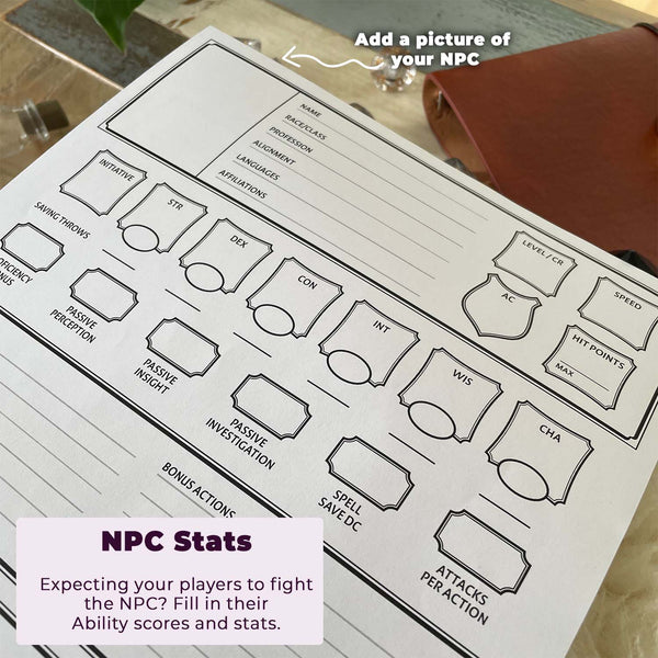 NPC Tracker Sheet | D&D 5th Edition | Fillable PDF