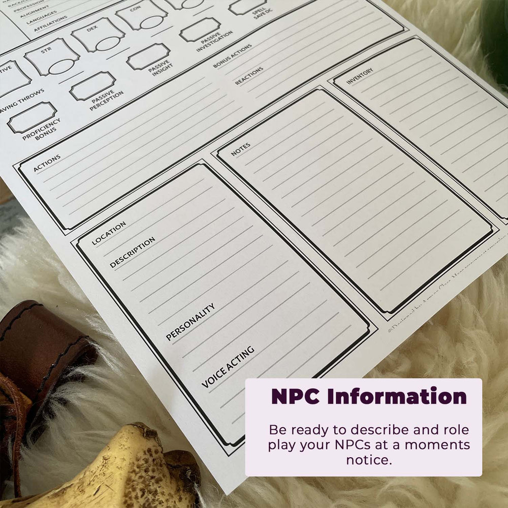 NPC Tracker Sheet | D&D 5th Edition | Fillable PDF
