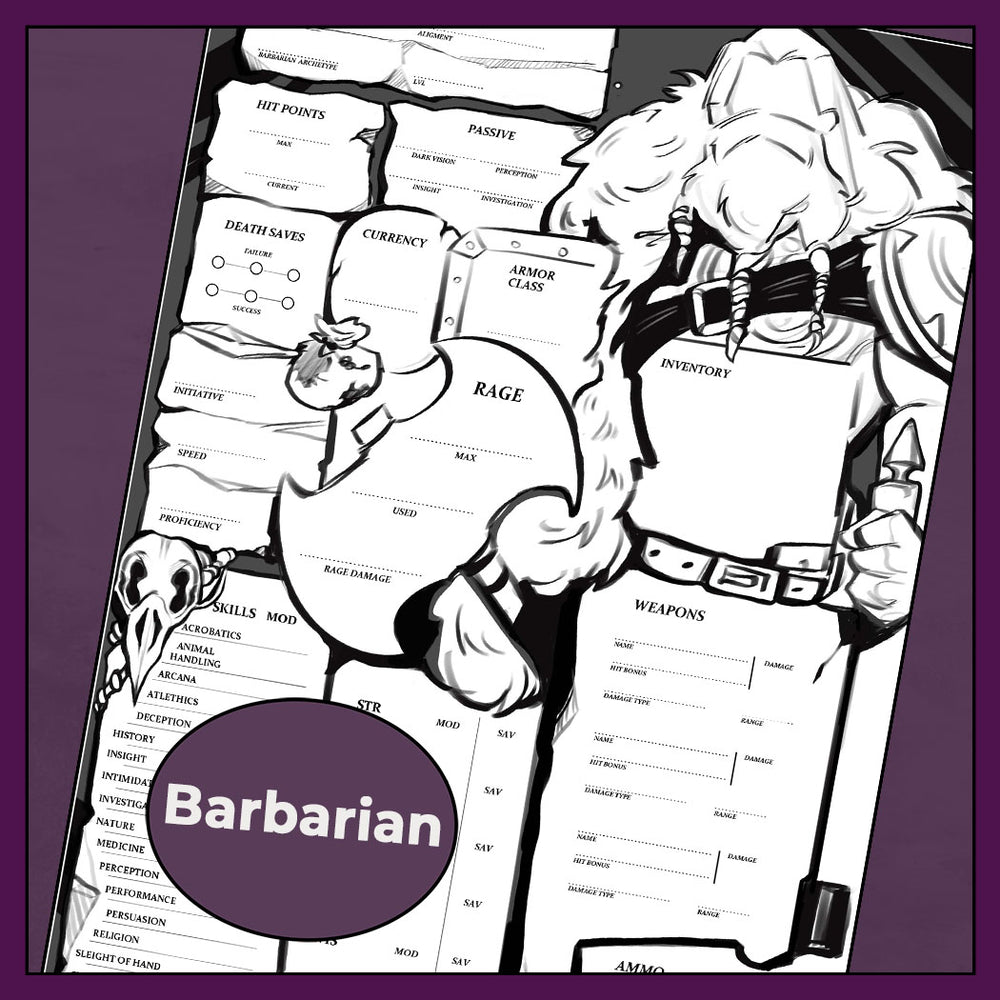 D&D 5e Character Sheet Bundle - All Classes | Noir