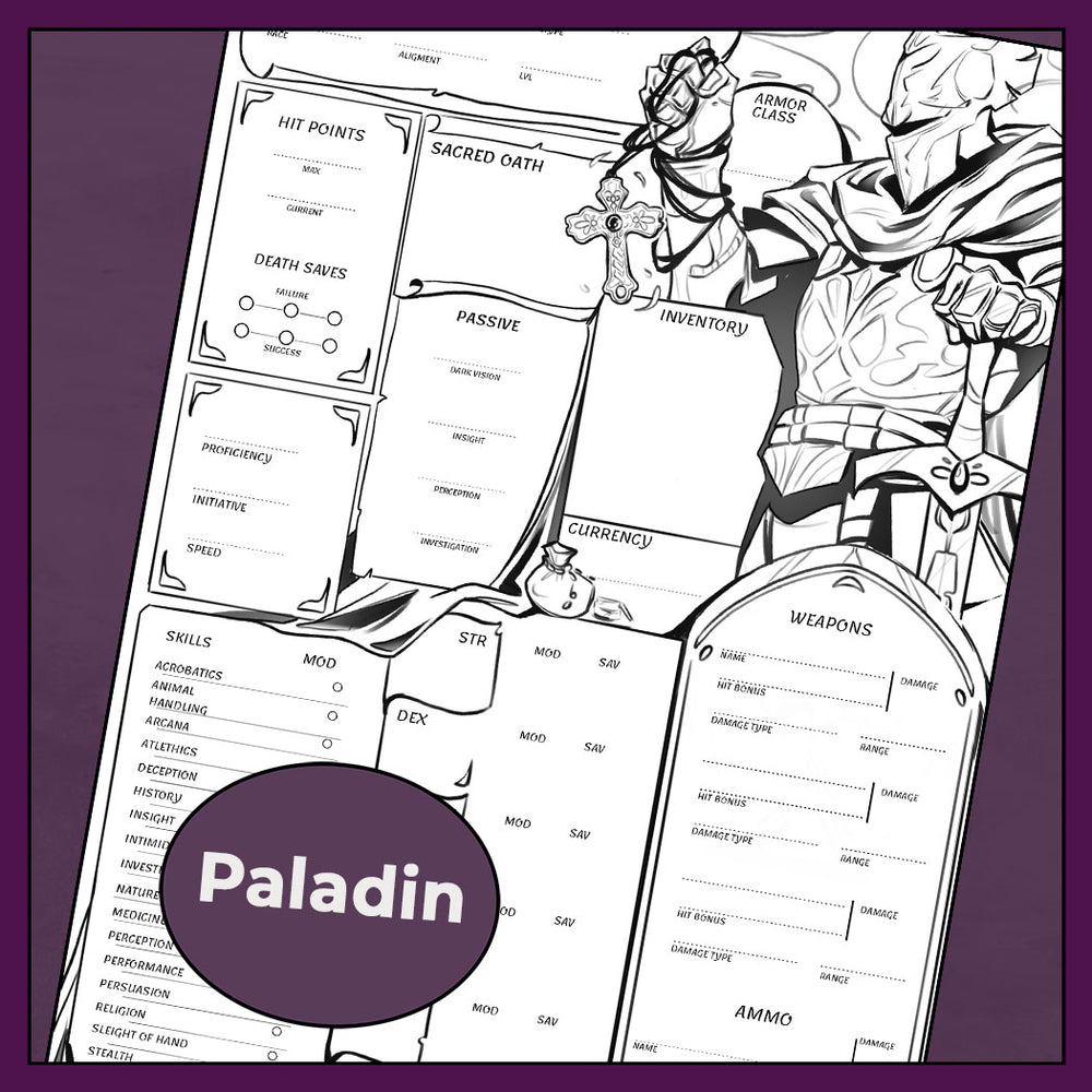 D&D 5e Character Sheet Bundle - All Classes | Noir