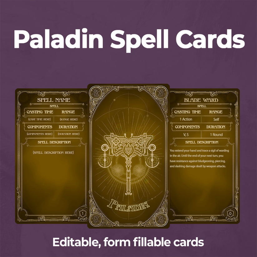 Paladin Spell Cards - D&D 5e Spell Cards - Fillable PDF – Armor Class