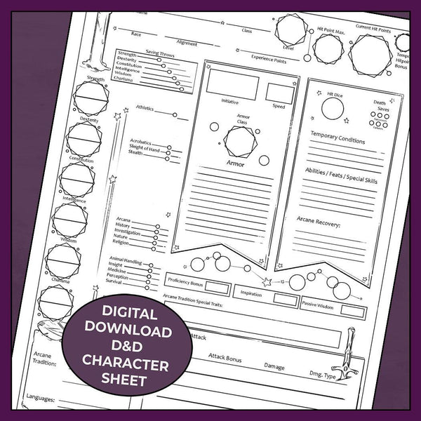 Scholar of the Arcane, Colorless - DnD 5e Wizard Character Sheet, Form ...