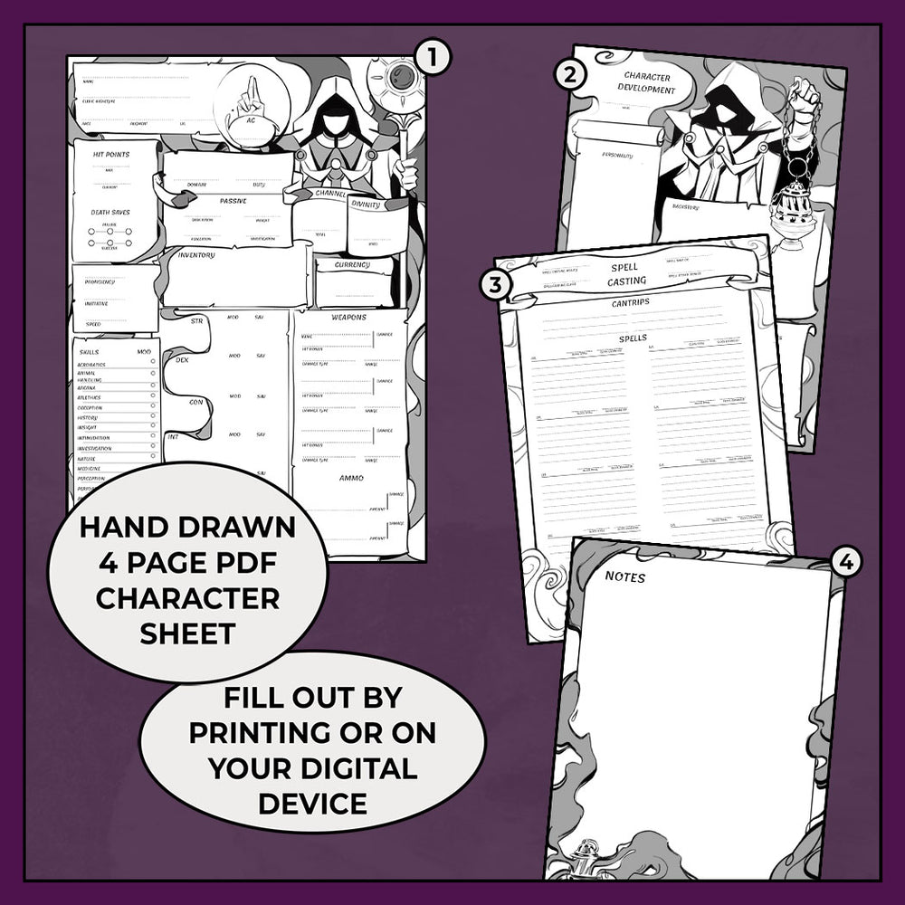 D&D 5e Cleric Character Sheet, Seraphic Cleric - Fillable PDF