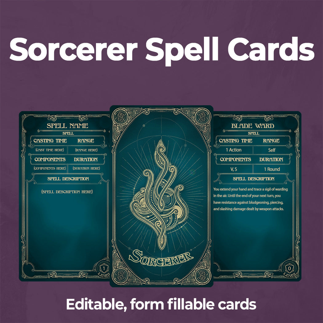 Sorcerer Spell Cards - D&D 5e Spell Cards - Fillable PDF