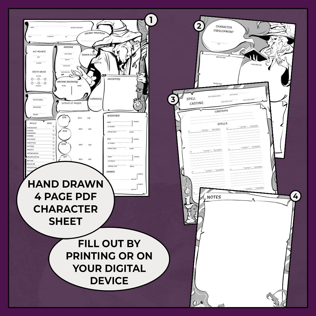 D&D 5e Wizard Character Sheet, Spellbound - Fillable PDF – Armor Class