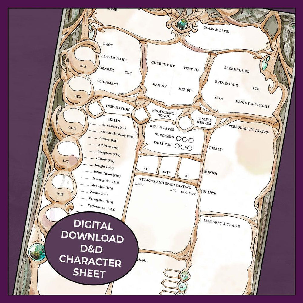 A Bards Adventure - 5e Bard Character Sheet, Fillable PDF