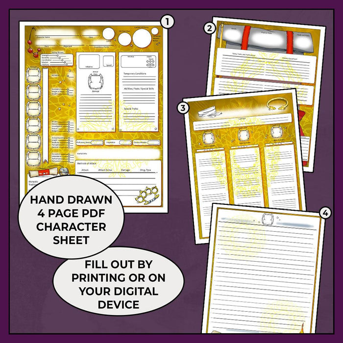 D&D 5e Monk Character Sheet, Unarmed Monk - Fillable PDF