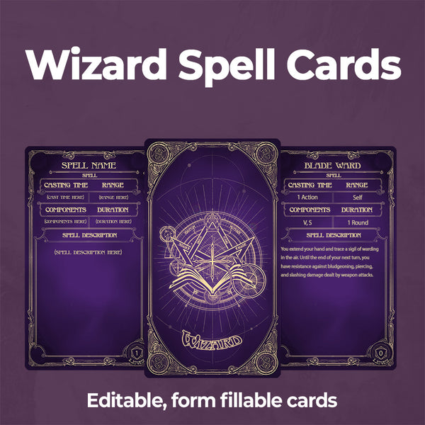 Wizard Spell Cards - D&D 5e Spell Cards - Fillable PDF