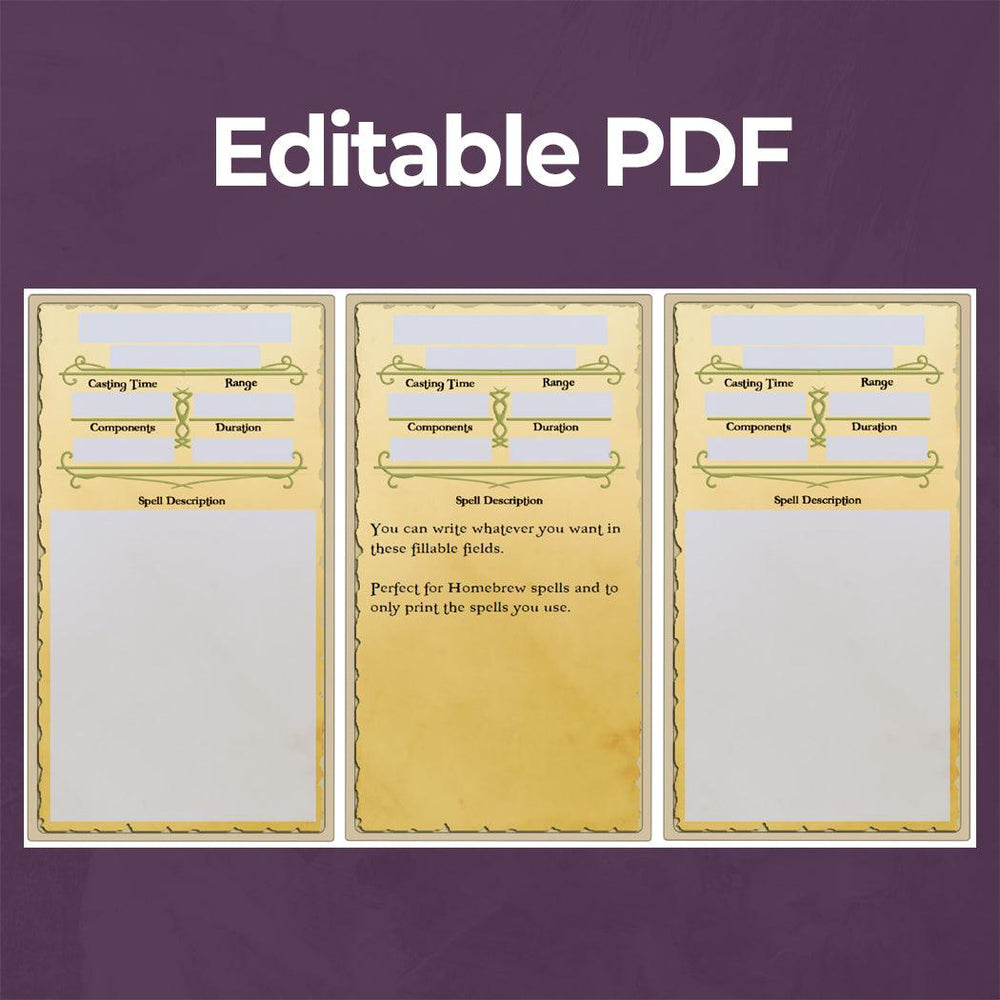 Cleric Spell Cards - D&D 5e Spell Cards - Fillable PDF