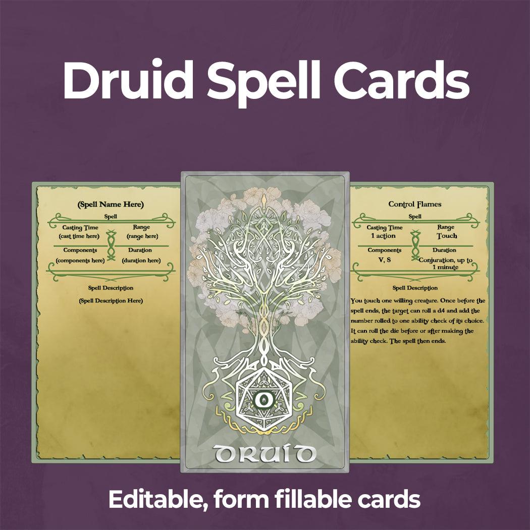 Druid Spell Cards - D&D 5e Spell Cards - Fillable PDF