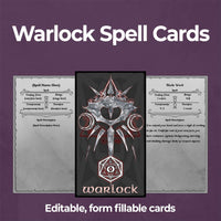 Warlock Spell Cards - D&D 5e Spell Cards - Fillable PDF