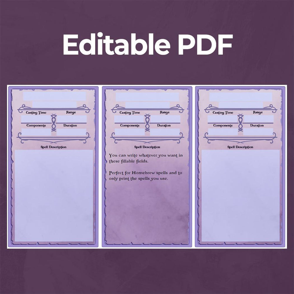 Wizard Spell Cards - D&D 5e Spell Cards - Fillable PDF